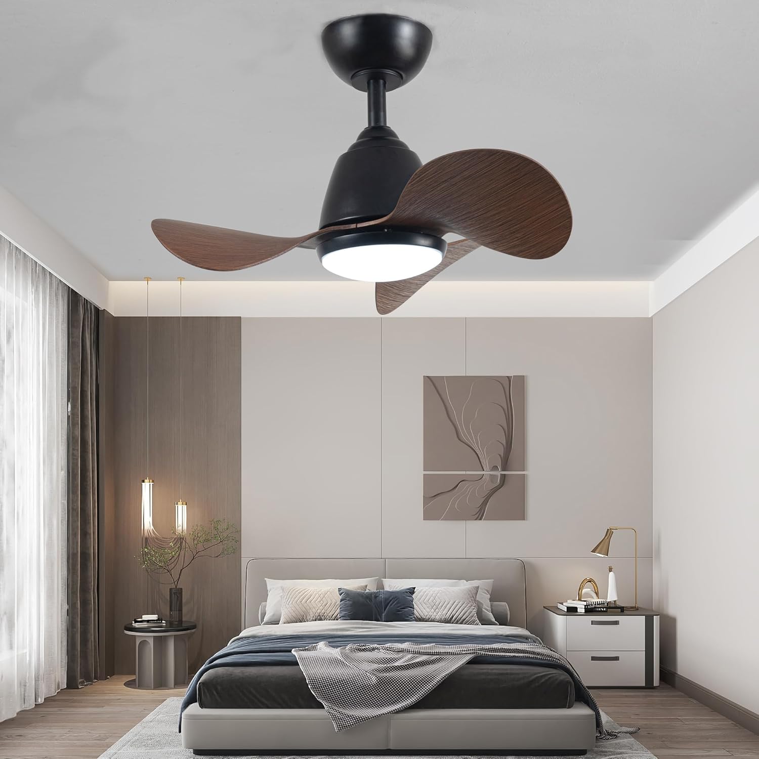 Amazon.com: Duckbeer 24" Small Ceiling Fan with Light, Walnut Colour 3 ...