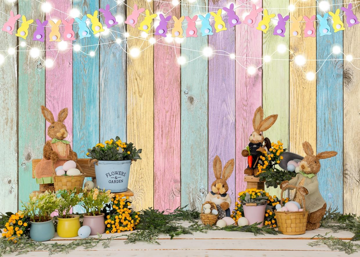 LYCGS 7X5ft Easter Backdrop Spring Backdrop Colored Wood Backdrop ...