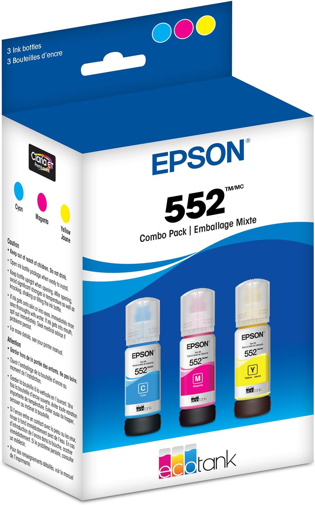 Epson 552 EcoTank Ink Ultra-high Capacity Bottle Three Color CMY Combo ...