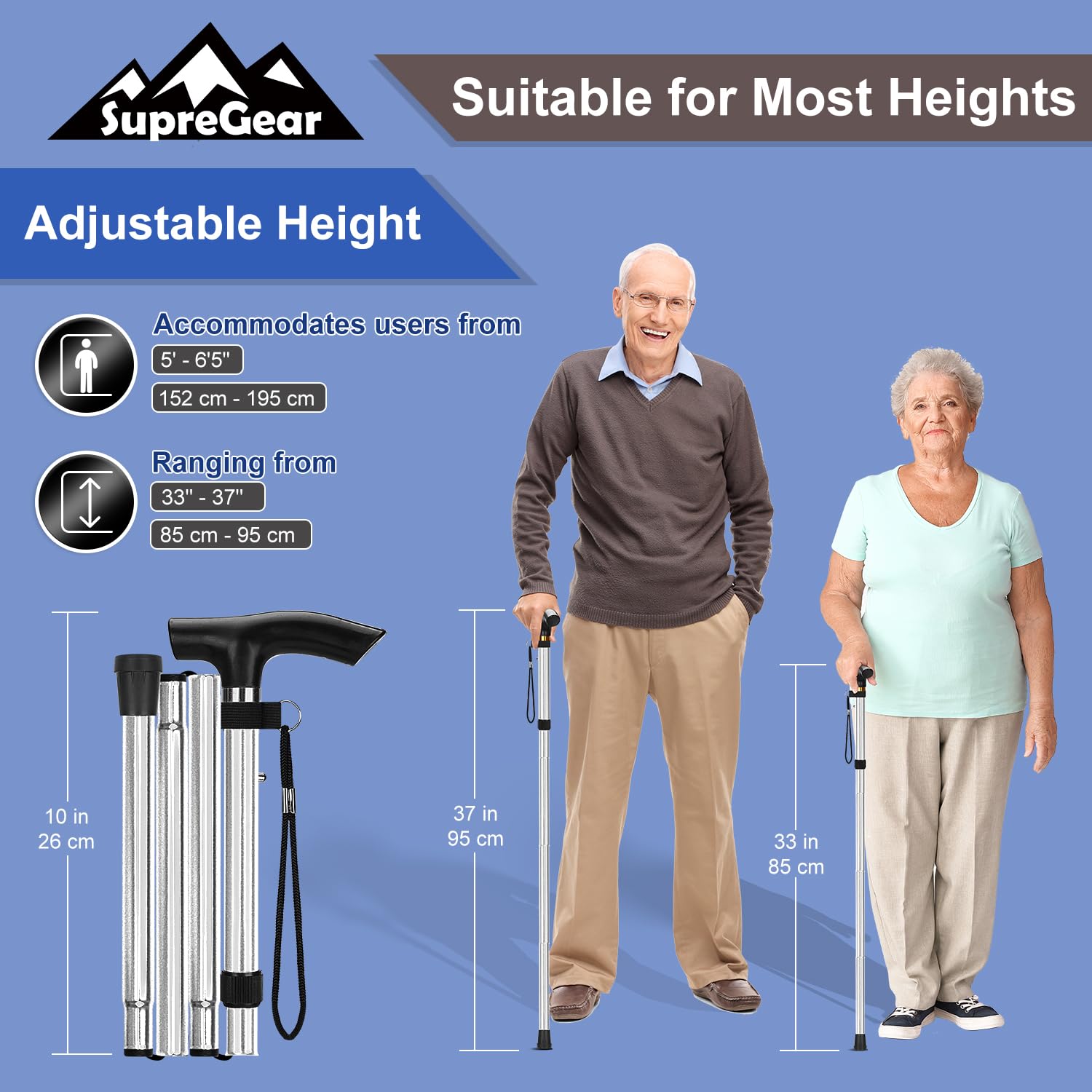Snapklik.com : Supregear Folding Cane, 5-Level Adjustable Height ...