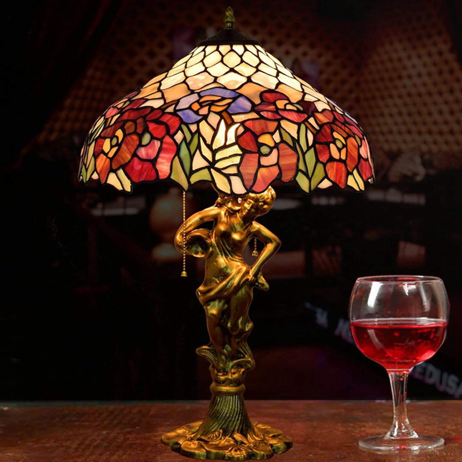 Amazon.com: errzom Tiffany Lamps,Red Rose Table Light, Stained Glass ...