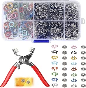100 Pairs Snap Button Fastener Kit, Metal Press Studs Without Sewing, Hollow and Solid Metal ...