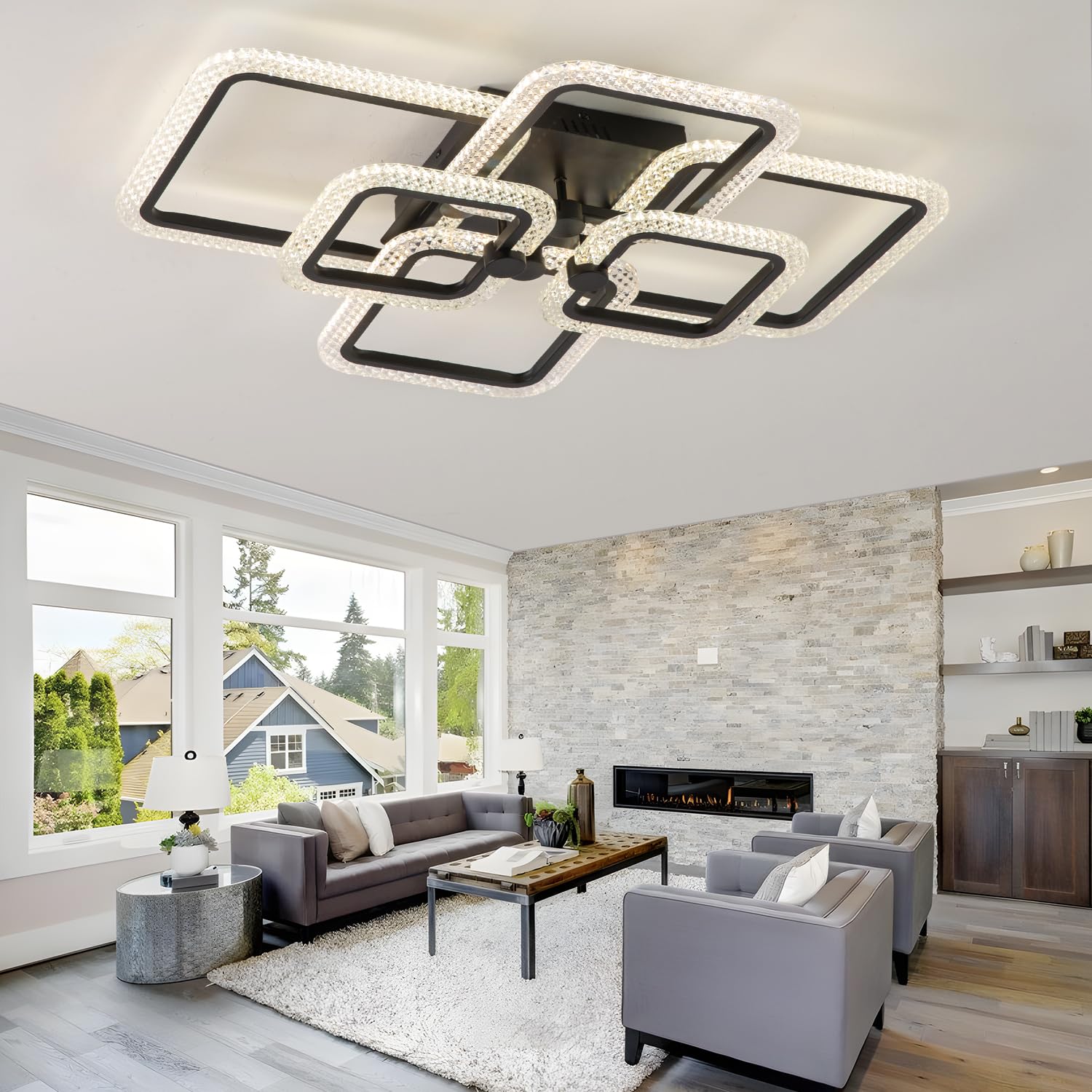 HiHiHomy Modern LED Ceiling Lights for Living Room, Crystal Led Ceiling ...