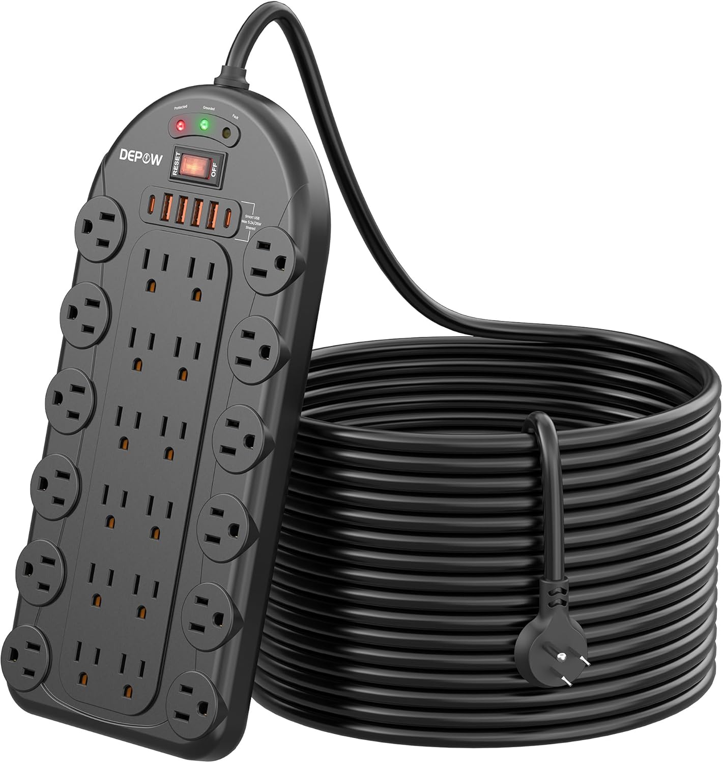 Amazon.com: 20 Ft Power Strip Surge Protector (3,400 Joules), DEPOW 24 ...