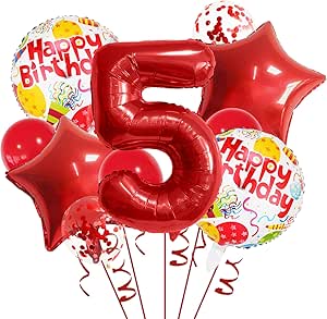 Amazon.com: 32 Inch 5 Red Balloons with Confetti Latex Foil & Mylar for ...