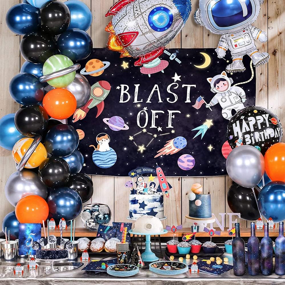 Amazon.com: Night Blue Space Theme Astronaut Rocket Balloon Set Boys ...