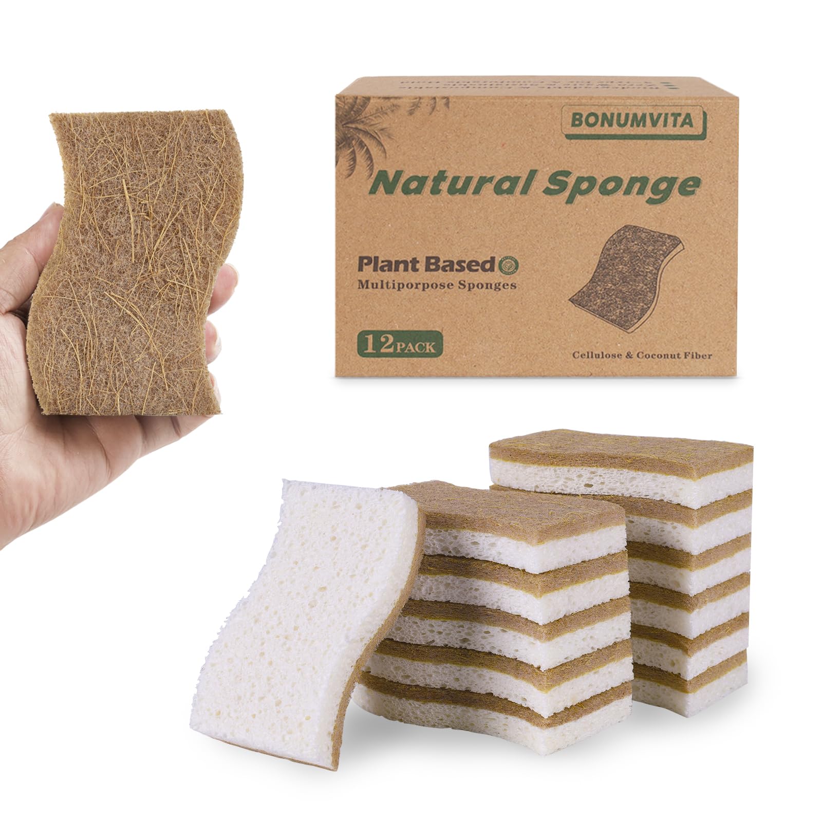 Amazon.com: BONUMVITA Natural Kitchen Sponge,12 Pack Kitchen Dish ...