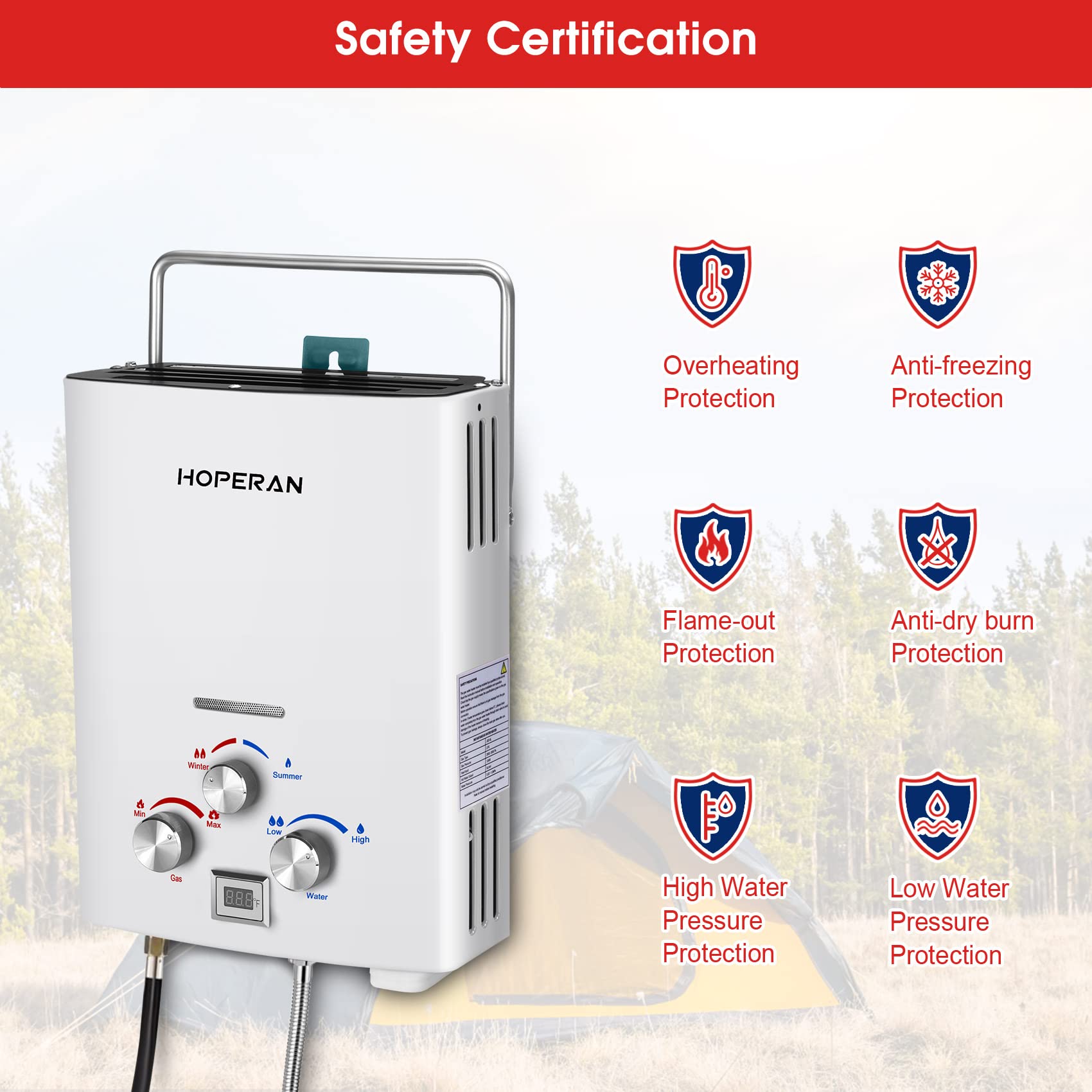 HOPERAN Outdoor Propane Water Heater - 1.6GPM 6L Portable Gas Water ...