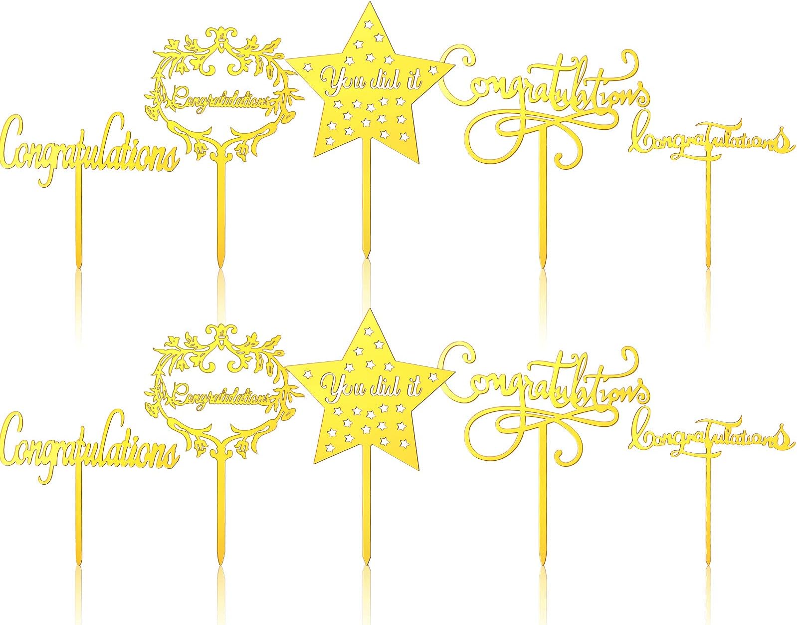 Amazon.com: 10 Pieces Congratulation Cake Toppers Gold Acrylic Cupake ...