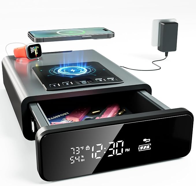 Mboko Biometric Discreet Gun Safe with 12-Hour Time Clock Display ...