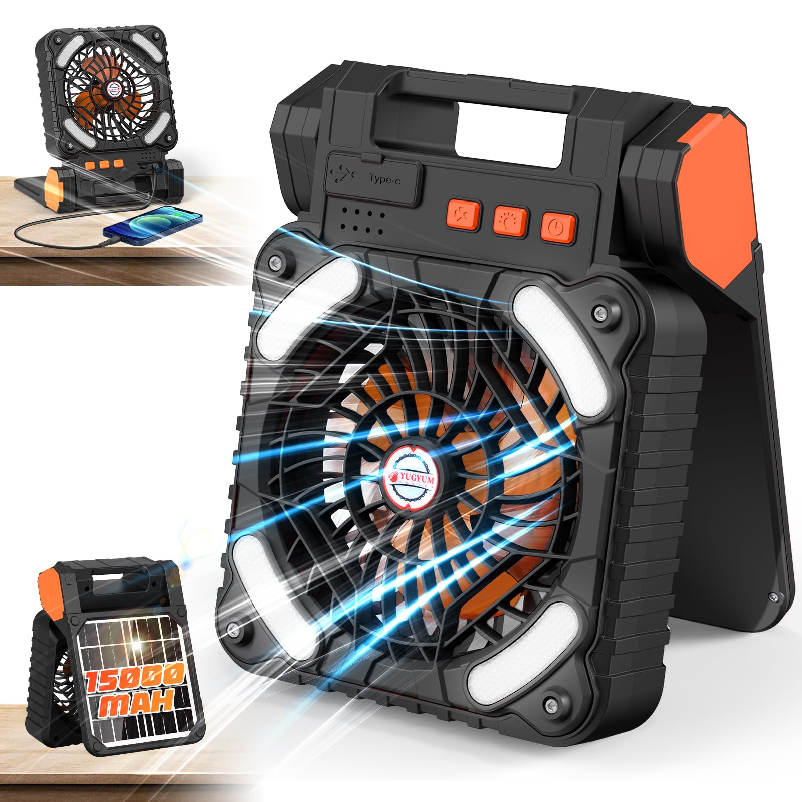 MA3TY 15000mAh Camping Fan with LED Lantern, 90° Foldable Portable Fan ...