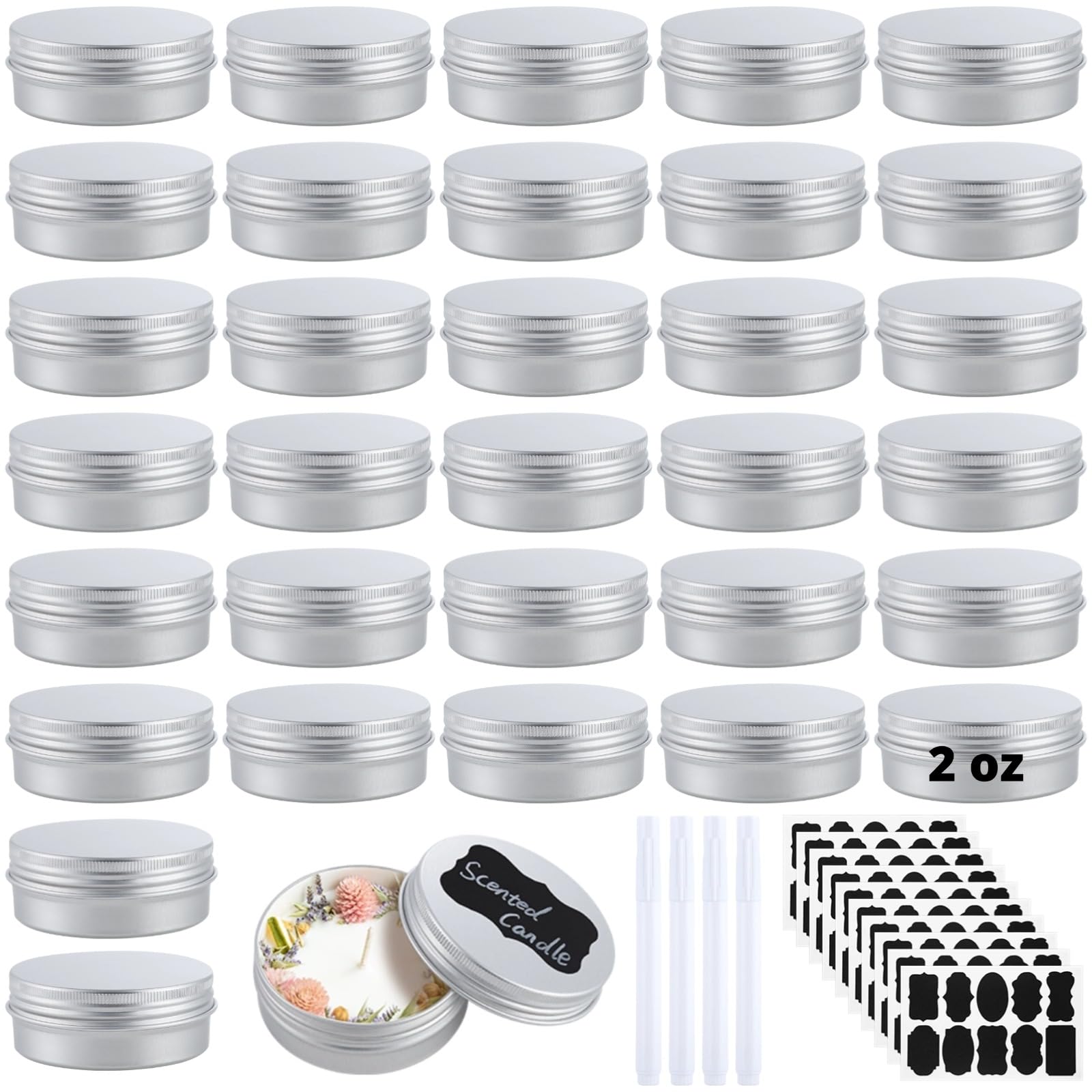 Amazon.com: 100PCS Metal Round Tins, 2 oz Aluminum Tin Cans Containers ...