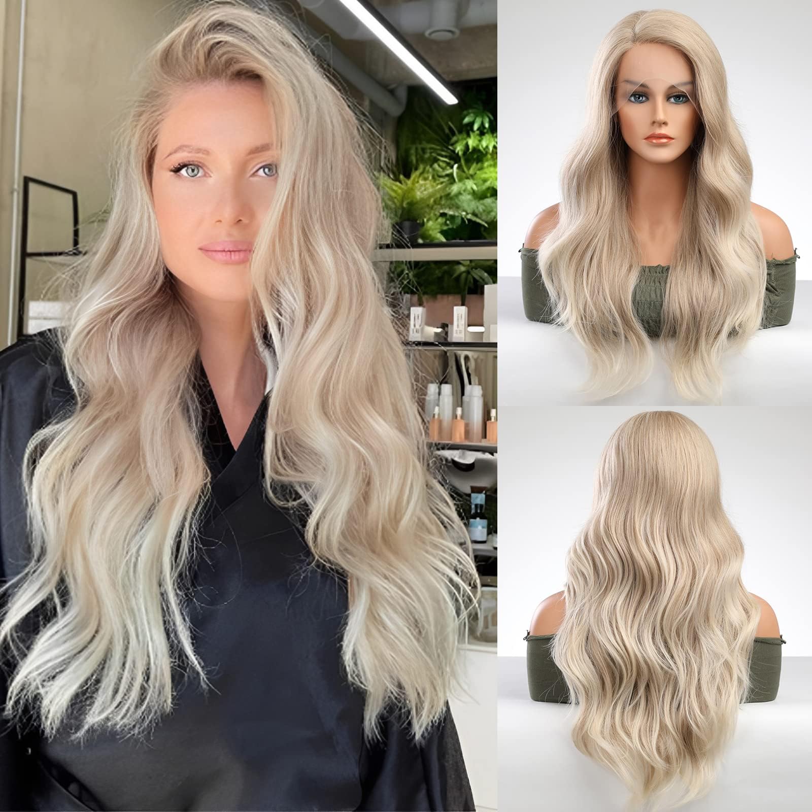 Amazon.com : musescoo Highlight Ash Blonde Lace Front Wigs Body Wave ...