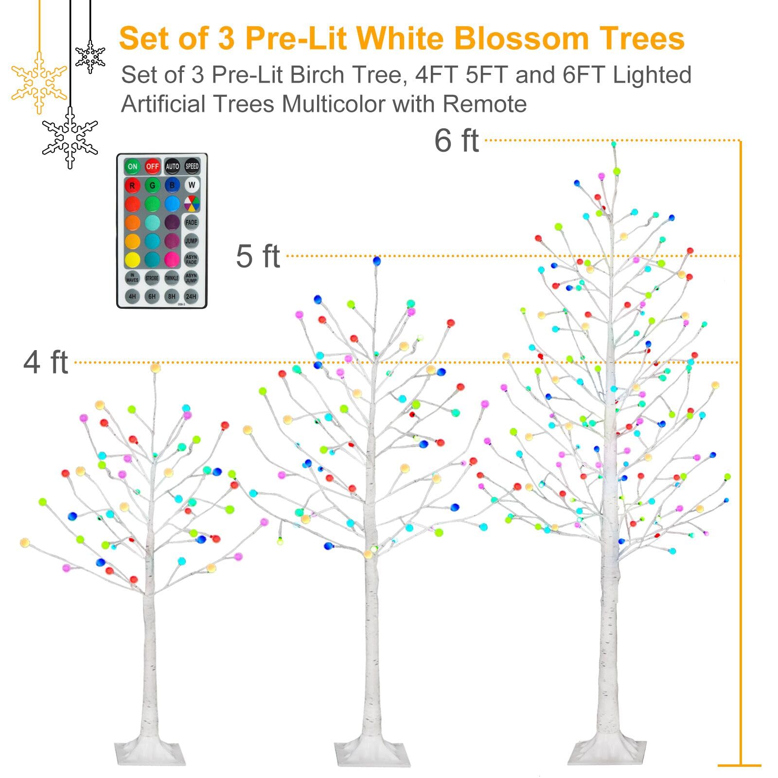 Snapklik.com : Set Of 3 Pre-Lit Birch Tree, 4FT 5FT And 6FT Lighted ...