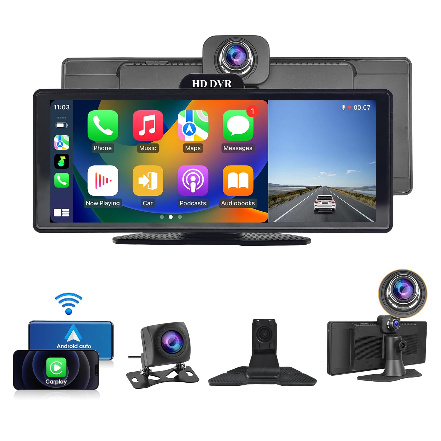 Amazon.com: Portable Wireless Carplay Screen for Car, 10.26" Car Stereo ...