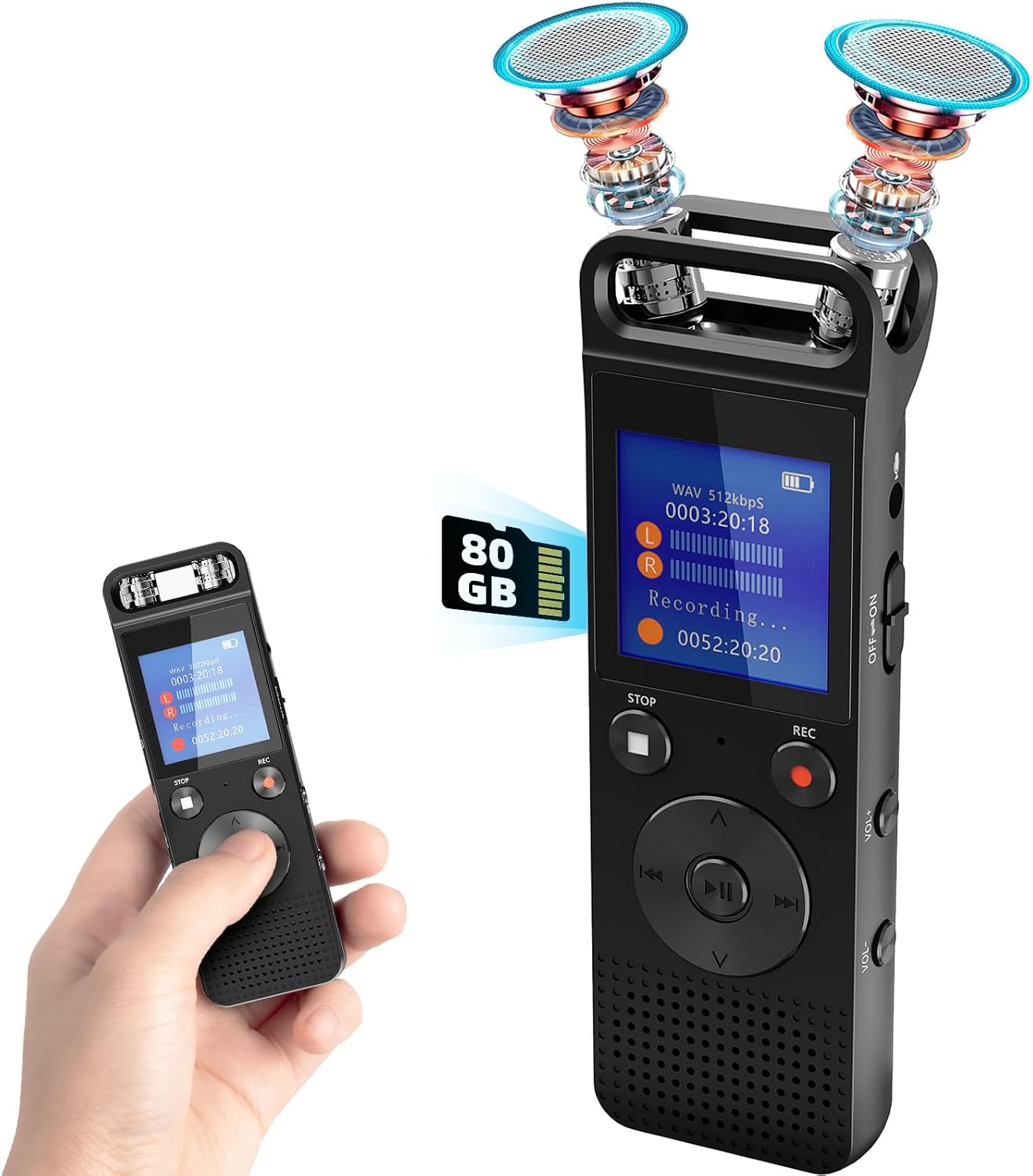 Amazon.com: Digital Voice Recorder 80GB, Voice Recorder with Playback ...