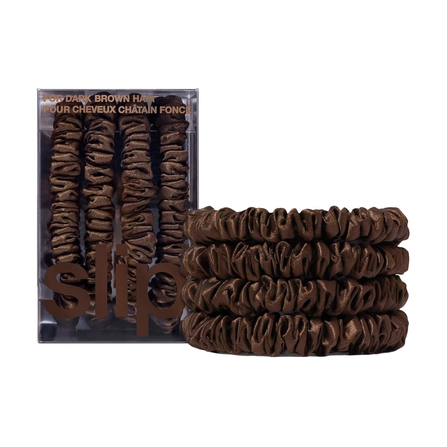 Amazon.com : slip Silk Skinny Scrunchies - Dark Brown | Set of 4 Skinny ...