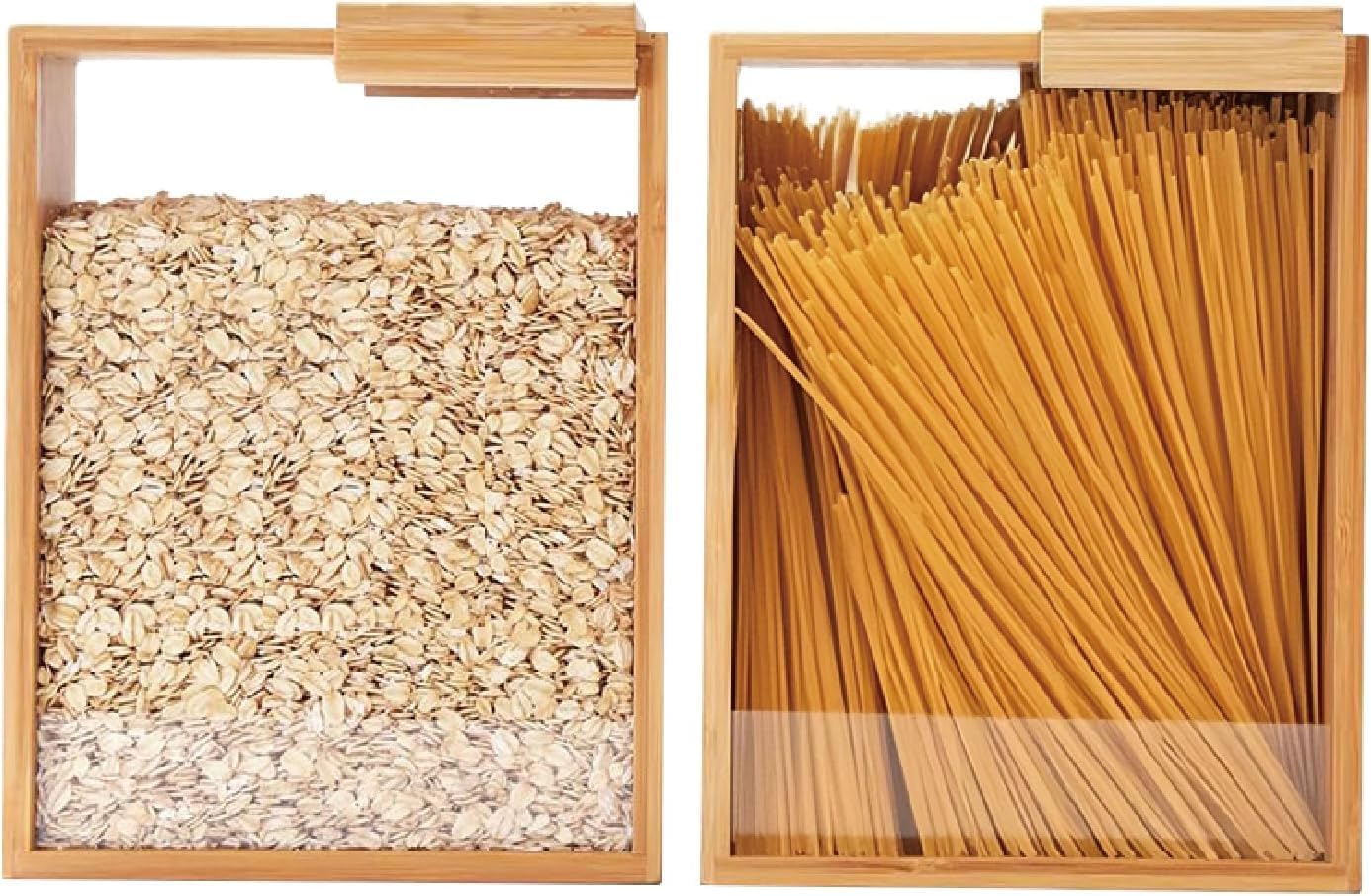 Amazon.com: 2 Pack Bamboo Food Storage Container Dispenser 3L Kitchen ...