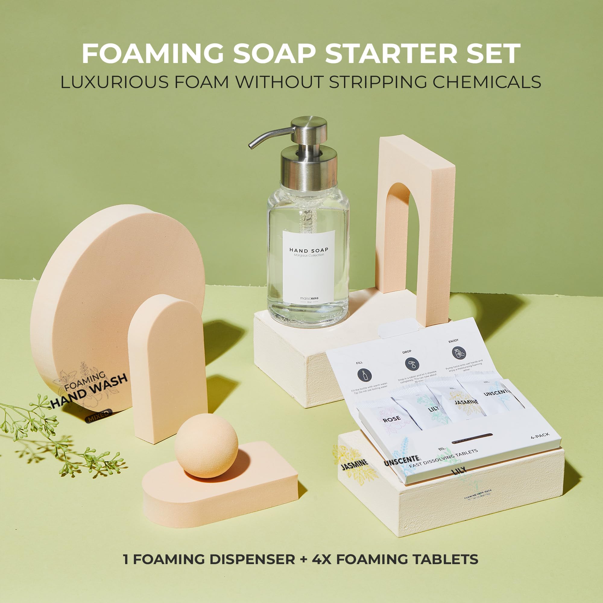 Snapklik.com : MAISONOVO Foaming Hand Soap Refills 4 Mixed Foaming Hand Soap Refills + 1 Clear Glass