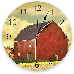 Amazon.com: Wall Clock Farmhouse Red Barn Battery Operated Clocks PVC ...