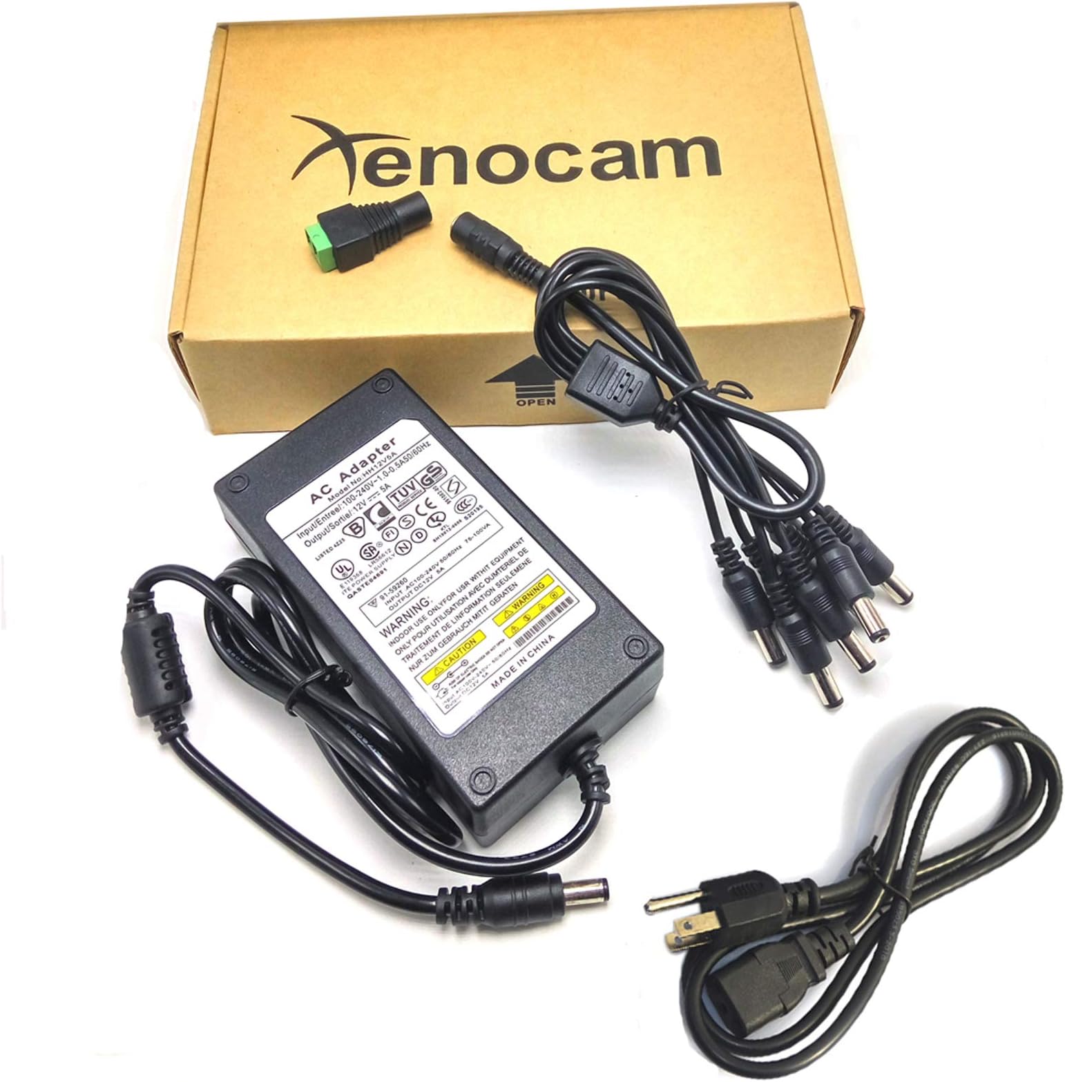 Amazon.com: Xenocam 12V 5A 60W DC Power Supply with a 8 Way CCTV Power ...