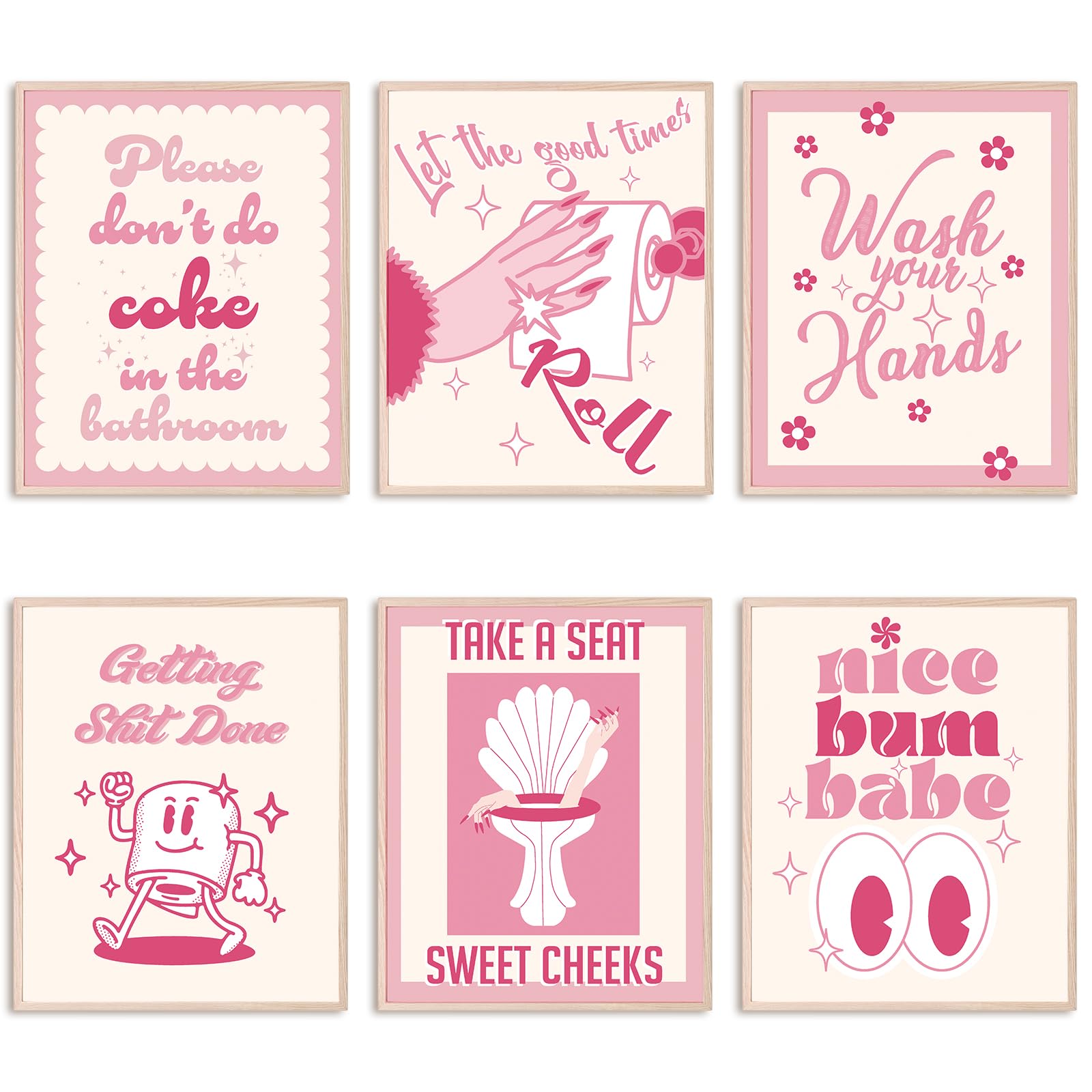 Amazon.com: Whaline 6Pcs Pink Bathroom Wall Art 8x10 Inch Funny ...