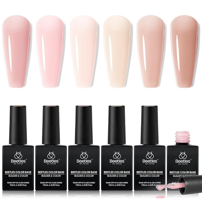 Amazon.com : Beetles Rubber Base Gel Nail Polish, 6 Colors Nude Gel ...