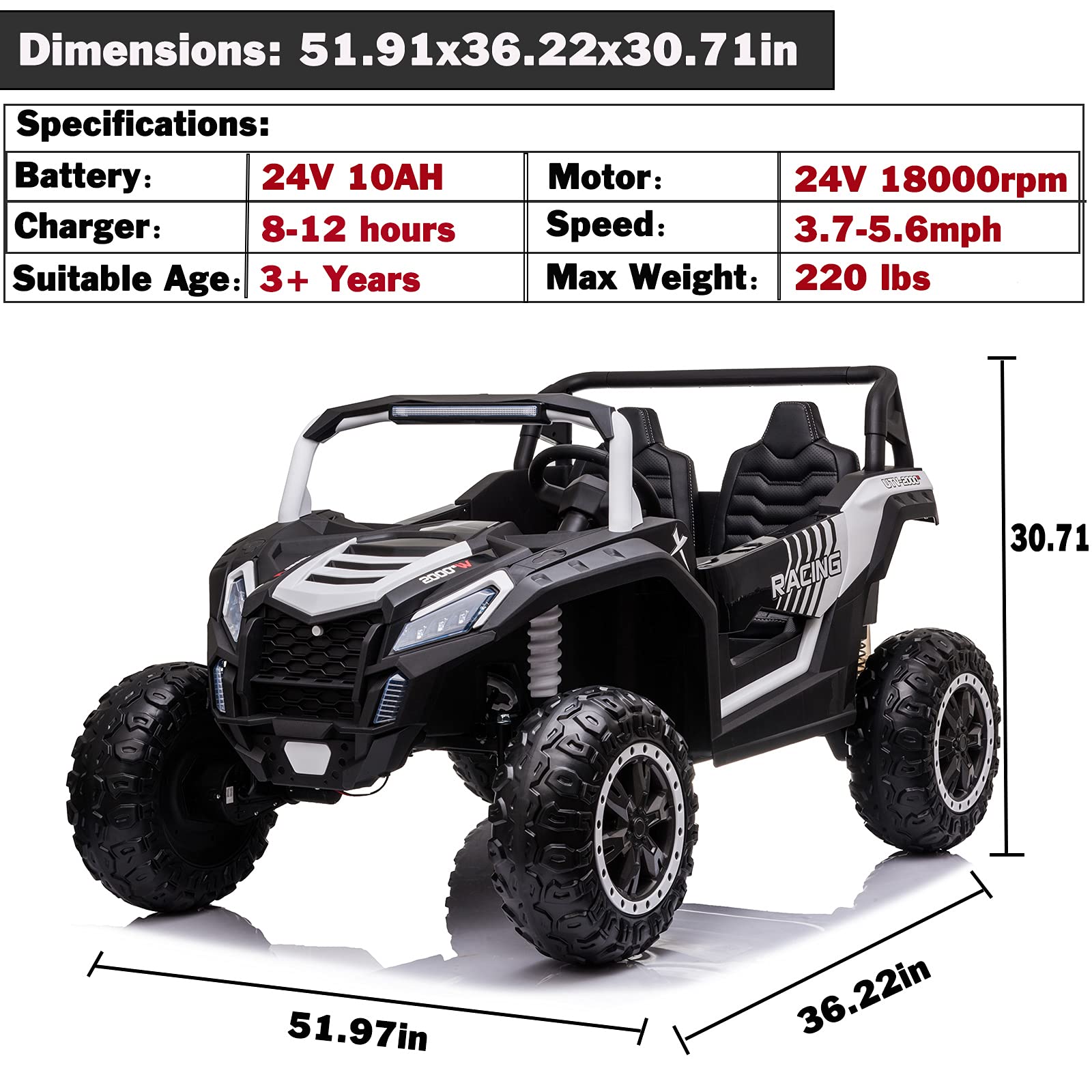 NEWQIDA 24V 4x4 Ride On Buggy UTV 2 Seater Ride On Truck with Power ...