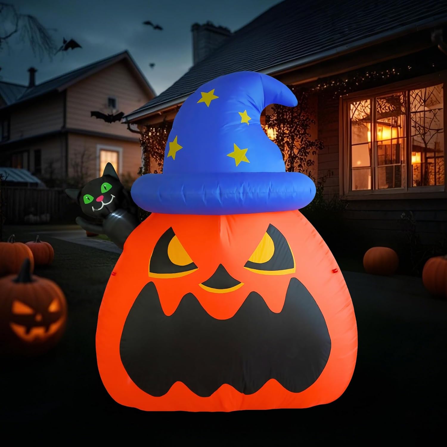 Amazon.com: PTS 6FT Inflatable Wizard Pumpkin and Cat Outdoor ...