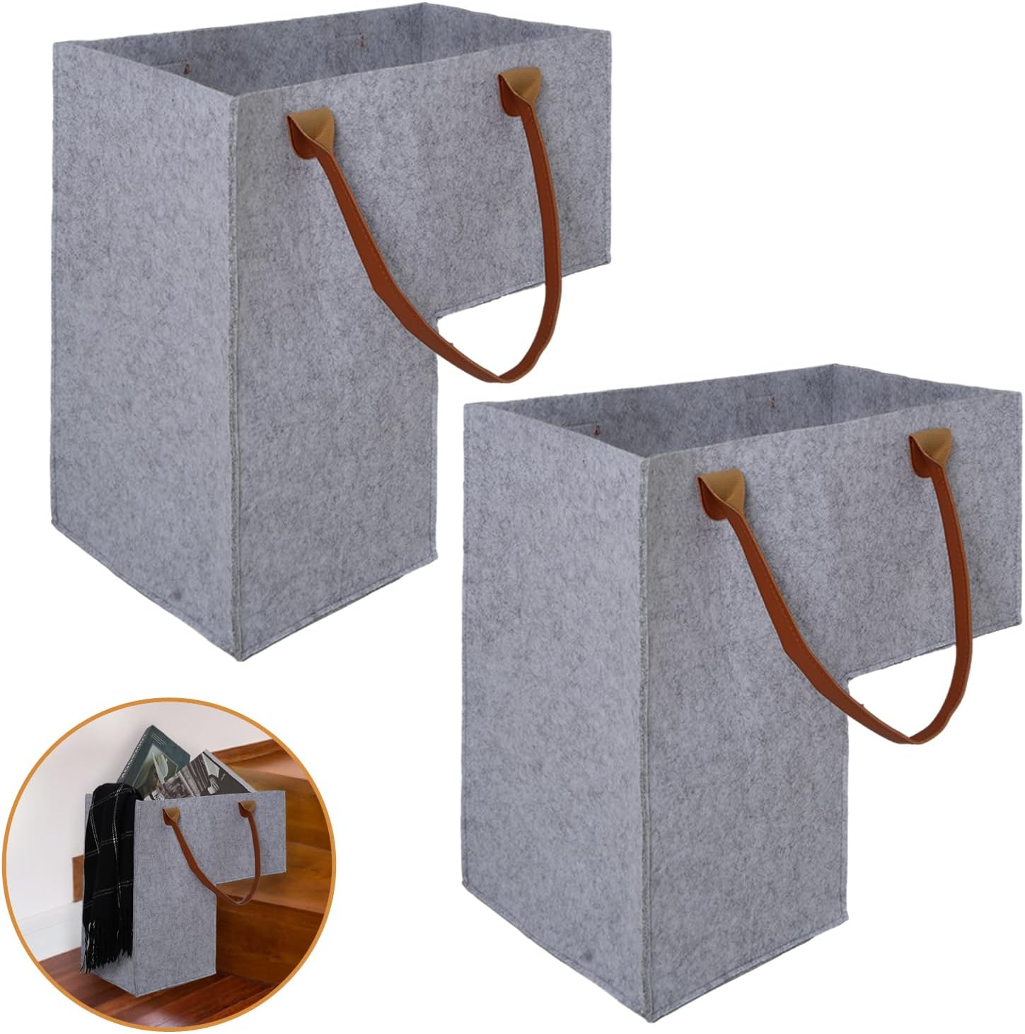 Amazon.com - tonchean 2 Pack Stair Baskets with Faux Leather Handle ...