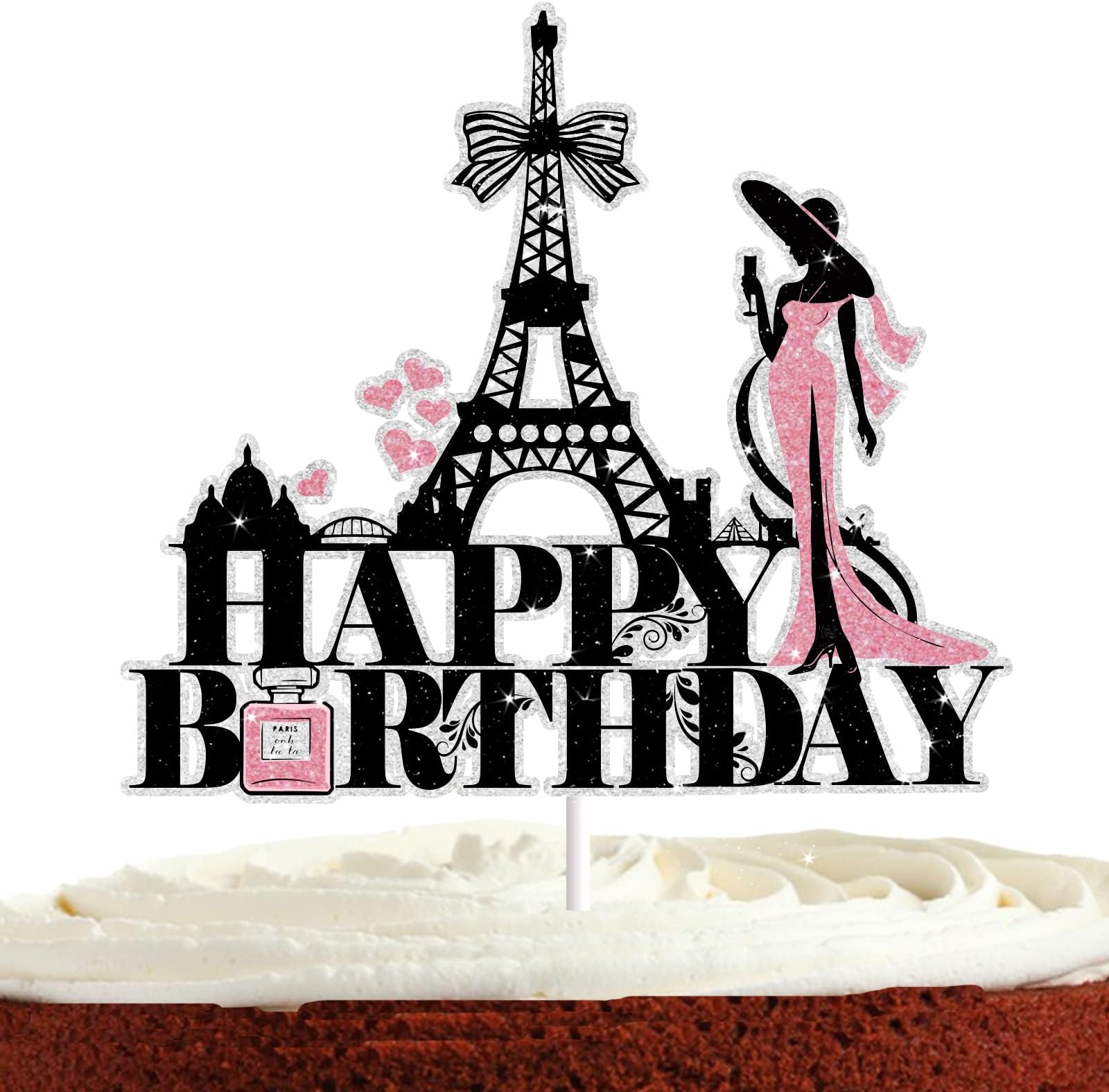 Amazon.com: 8 Pcs Paris Cake Topper Eiffel Tower Cake Topper with Happy ...