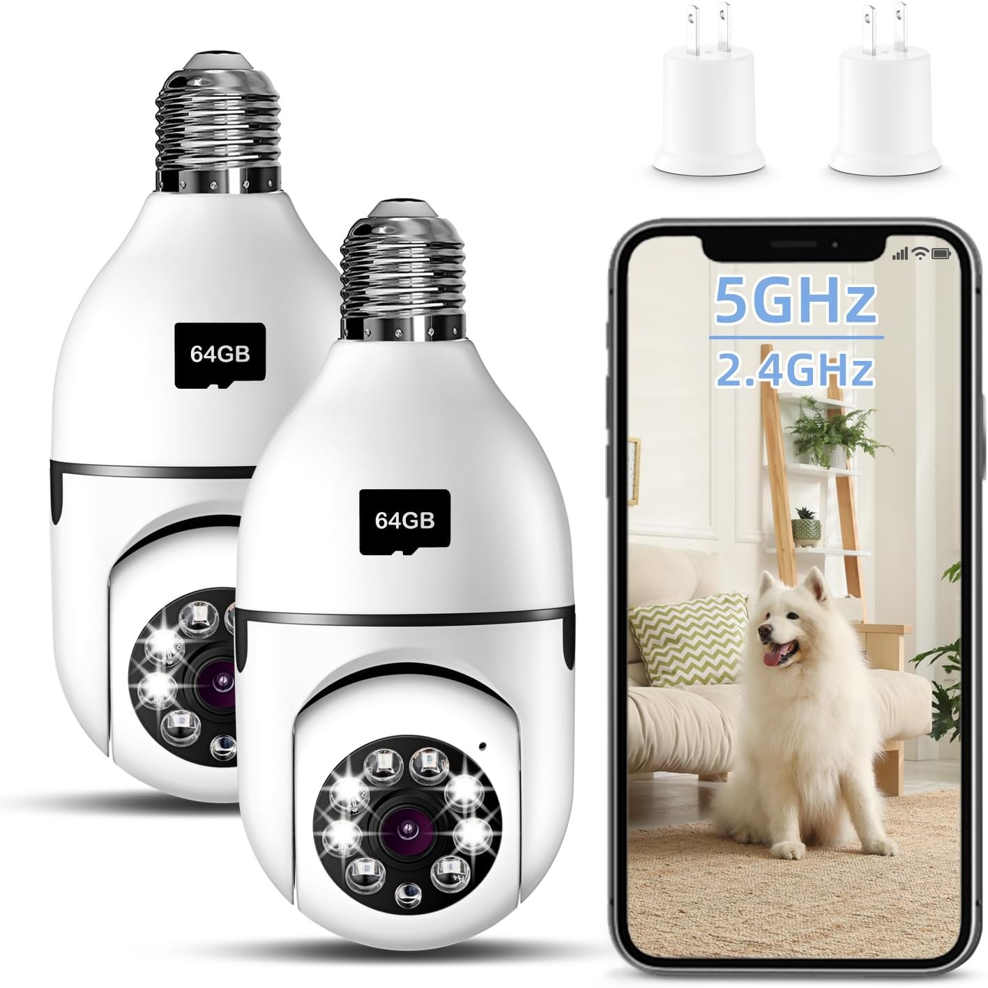 Amazon.com : 2MP Wireless Light Bulb Camera, 2 Pack Light Bulb Camera ...