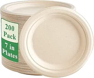 NALACAL 200 Pack Paper Plates 7 inch 100% Compostable Plates (PFAS-Free ...