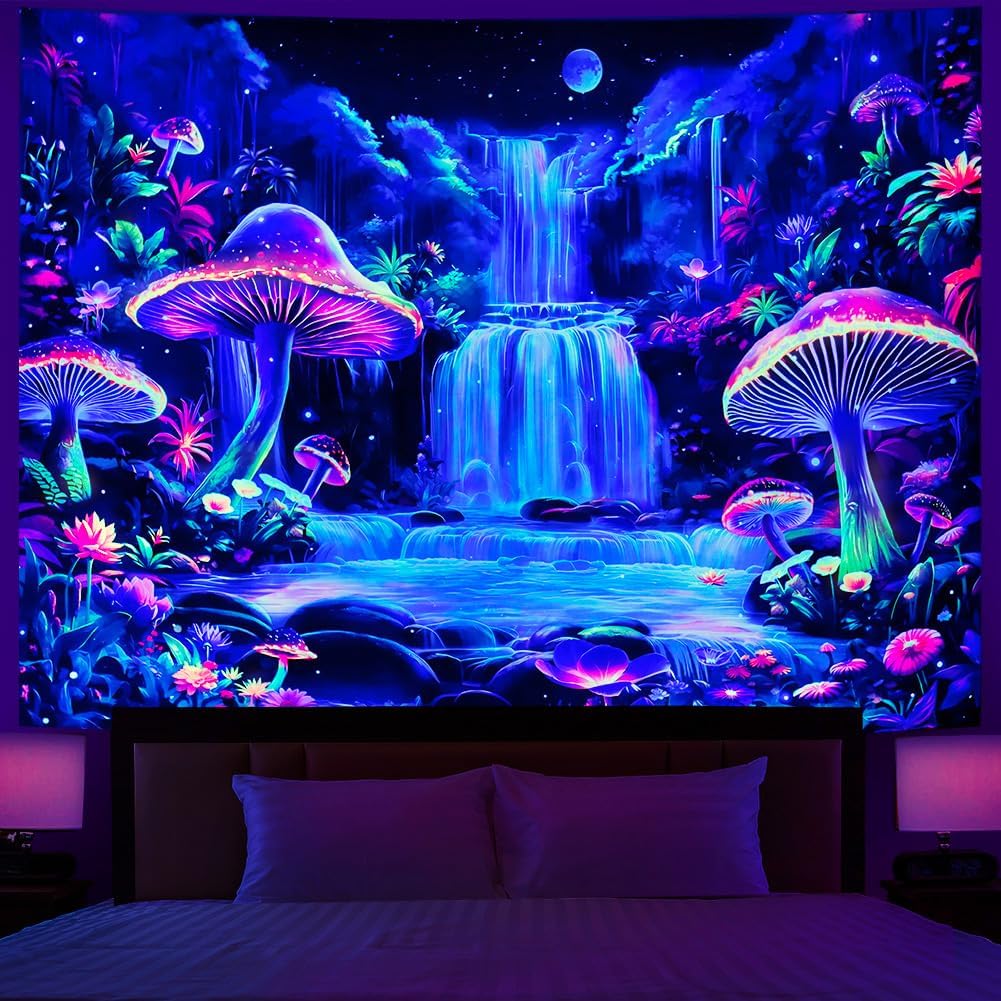 Amazon.com: Dermijer Blacklight Tapestry Fantasy Mushroom Forest ...