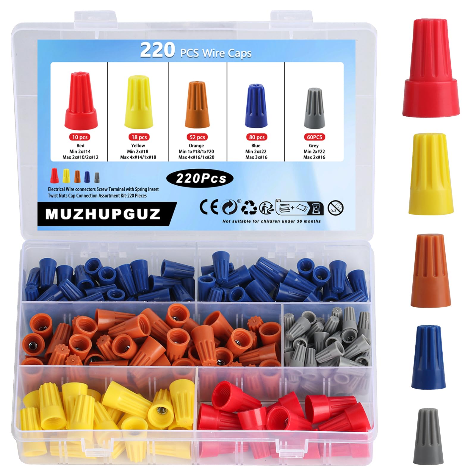 220 PCS Electrical Wire Connectors, Insulating Insert Twist Wire Caps ...