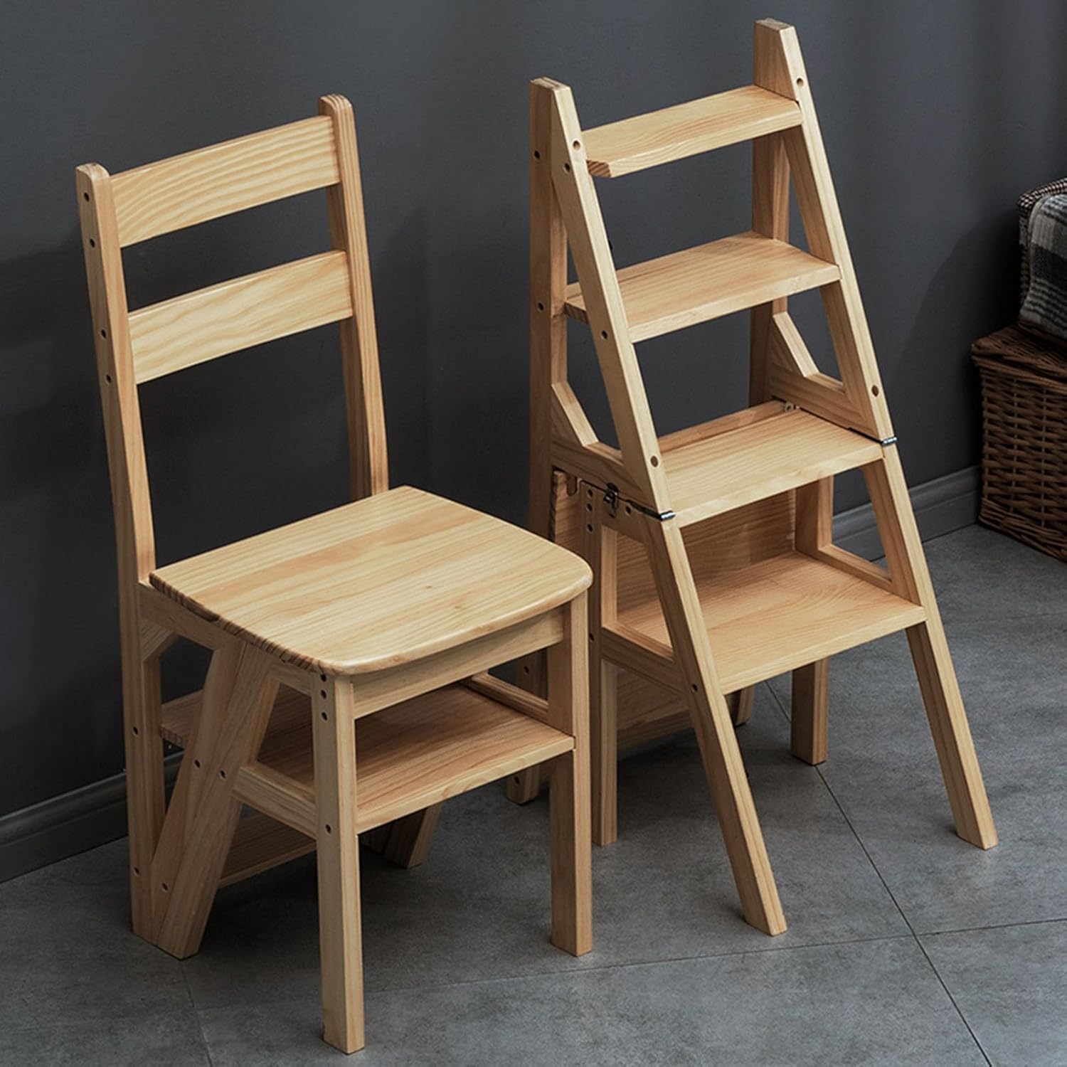 Amazon.com: Wooden Folding Library Ladder Chair,2 in 1 Lightweight ...