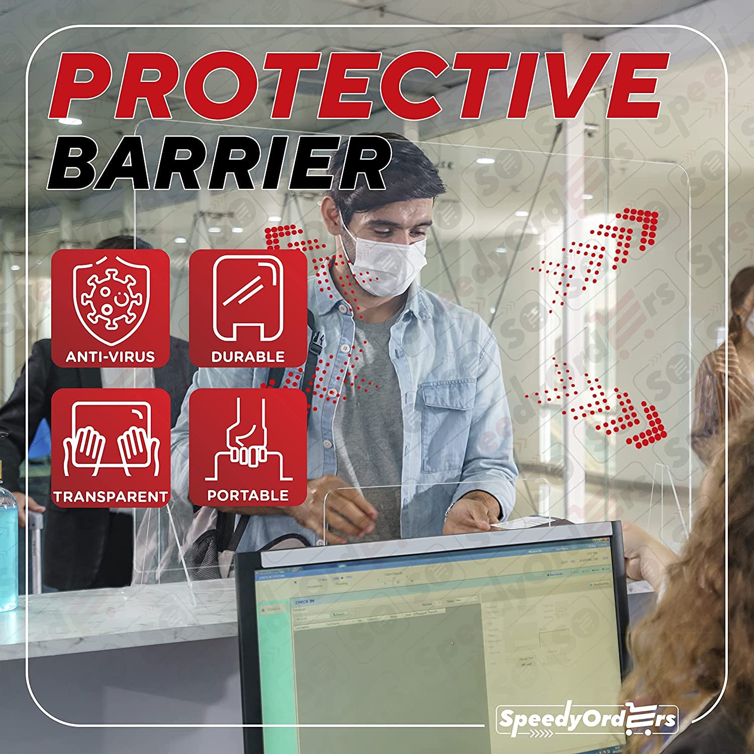 Protective Sneeze Guard, 1/4" thick 36" W x 24" H With Opening Clear ...