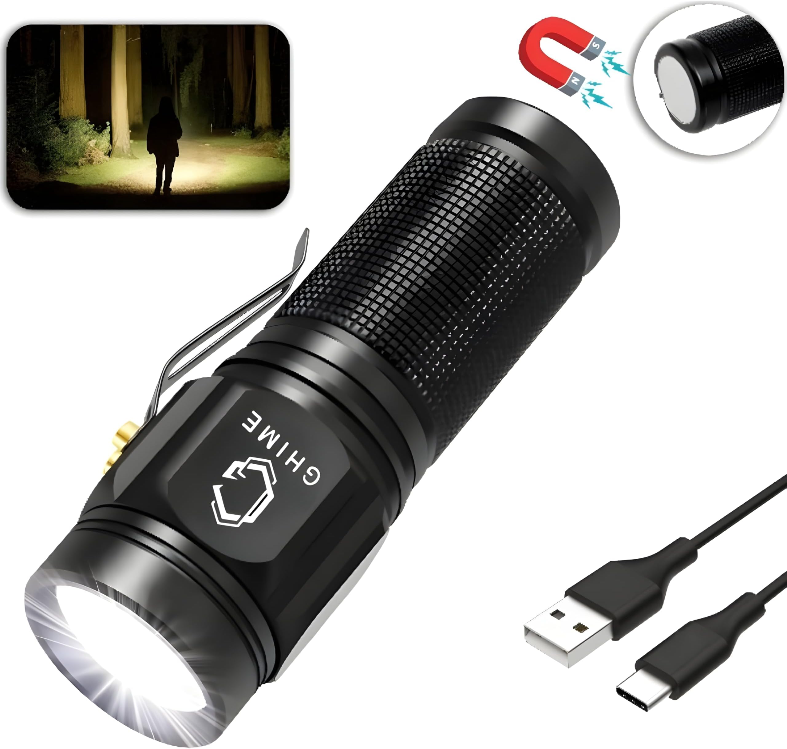 HACER LED Flashlight Mini Camping Torch Pocket Compact Portable USB ...