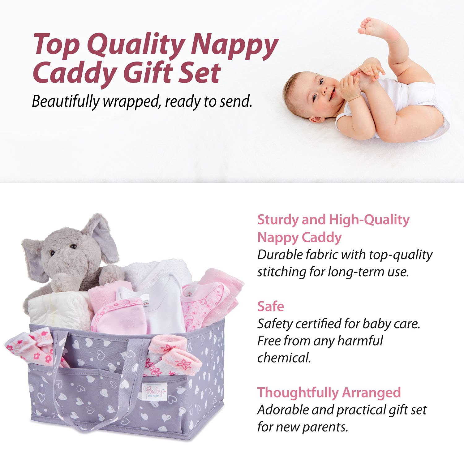 Newborn Baby Gifts Nappy Caddy Set – Washable Multi-Functional Pink ...