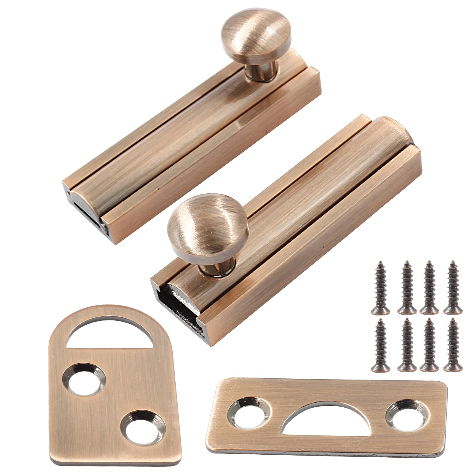 Coufce 2pcs 2 Inch Solid Brass Slide Bolt, Rose Gold Gate Latch Sliding ...