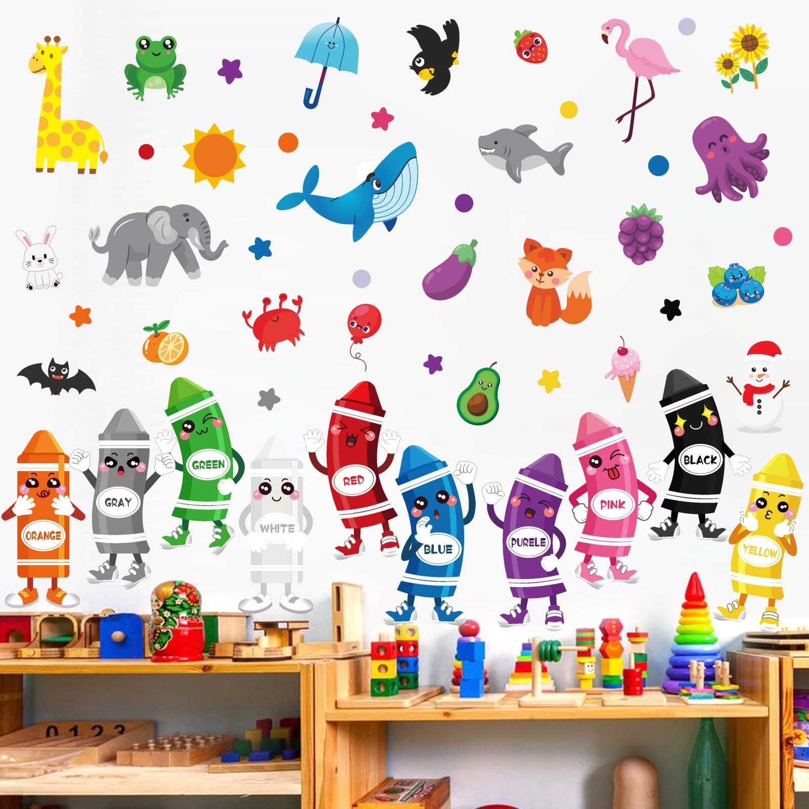 Amazon.com: Color Wall Stickers Kids Playroom Wall Decals Educational ...