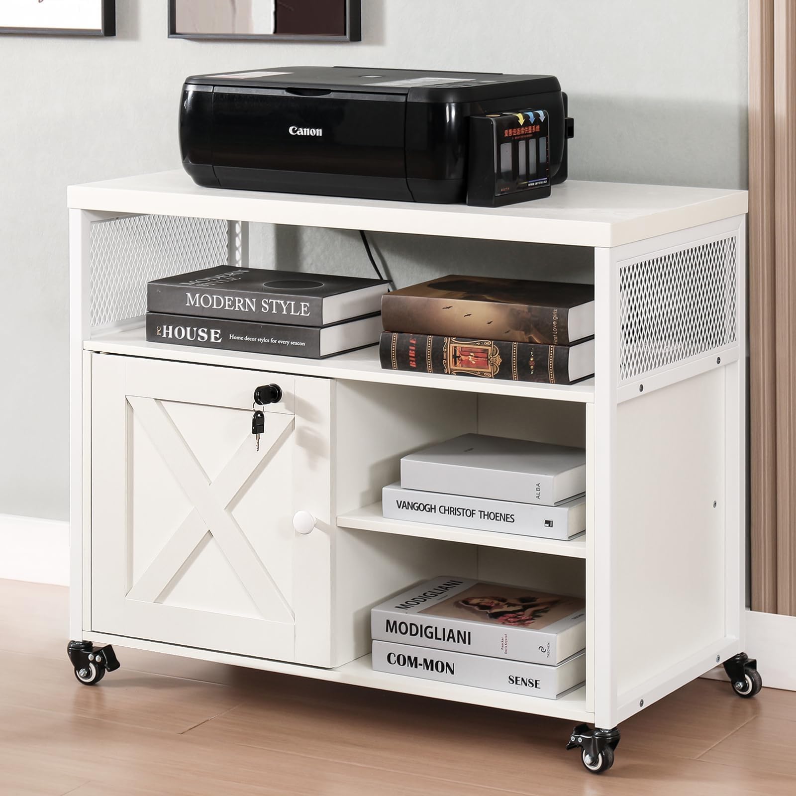 Amazon.com: FUSUNBAO Farmhouse Printer Stand with Storage, Printer ...