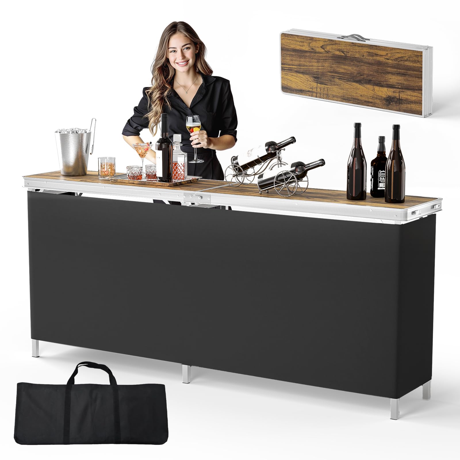 Amazon.com: VINGLI 78" Portable Bar Table, 2-Tier Shelves, Mobile Bar ...