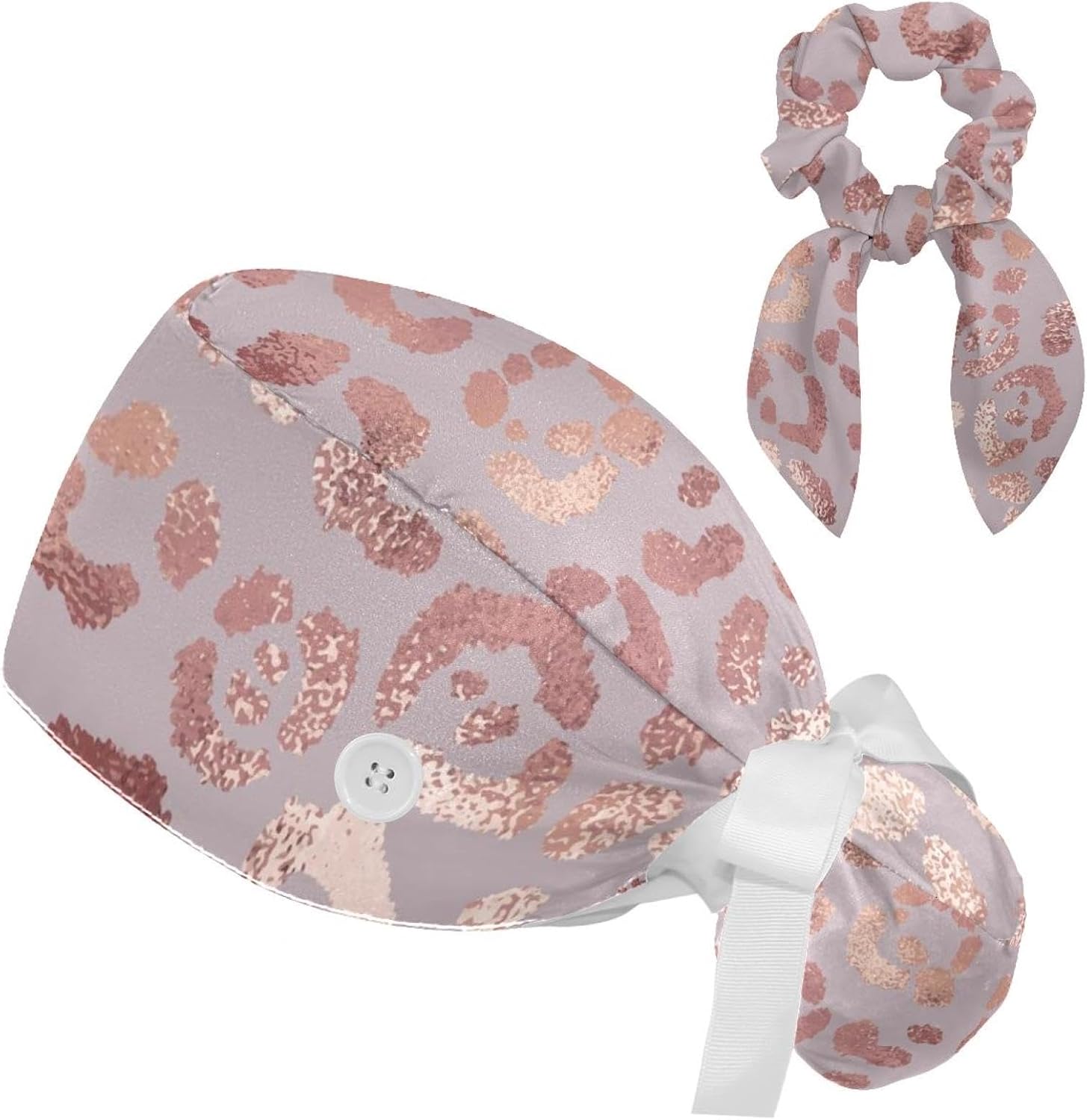 Amazon.com: MUOOUM Leopard Rose Gold Pattern Surgical Cap with Buttons ...