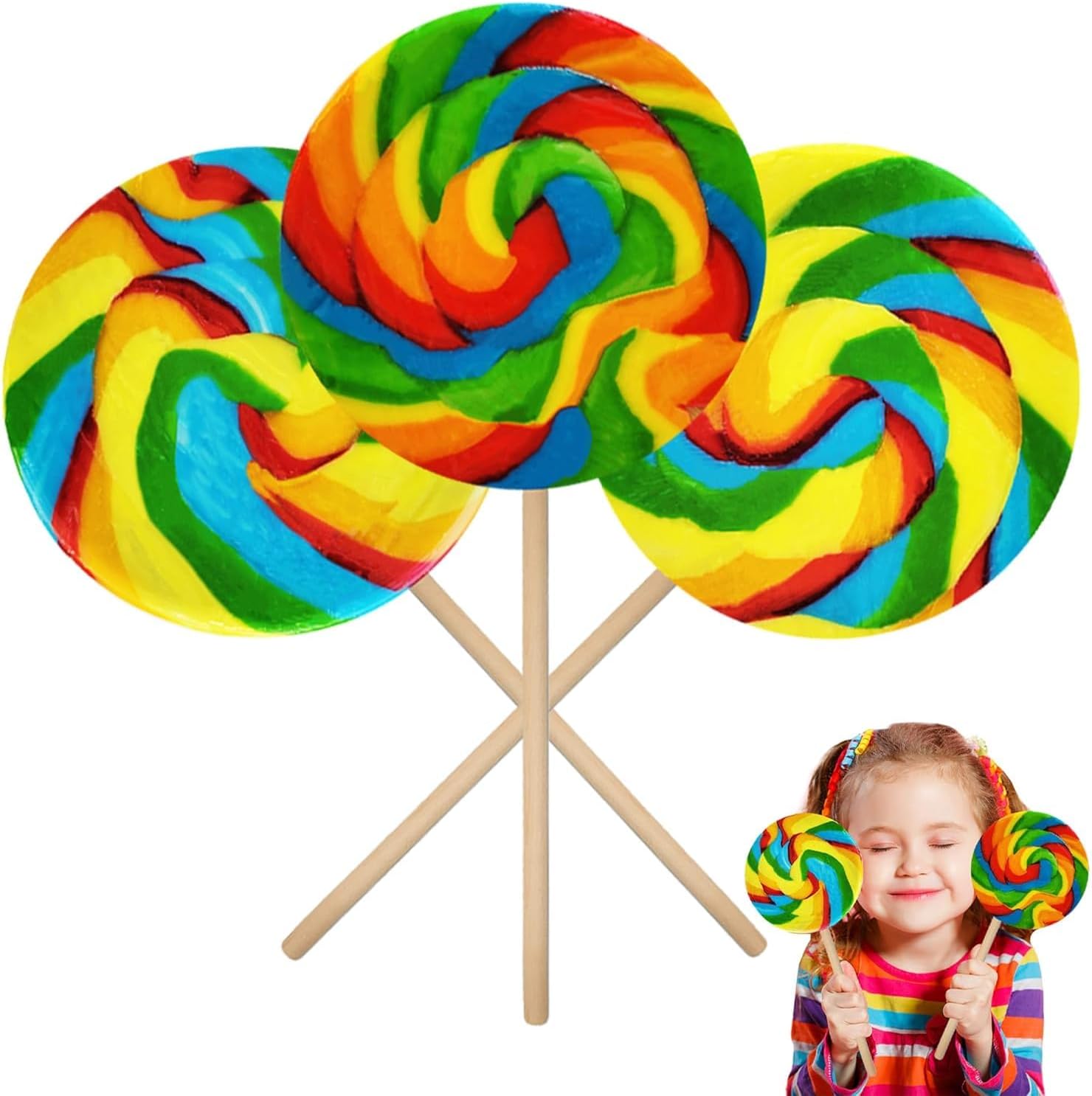 Amazon.com : Jumbo Rainbow Swirl Lollipop, Mixed Fruit Flavor ...