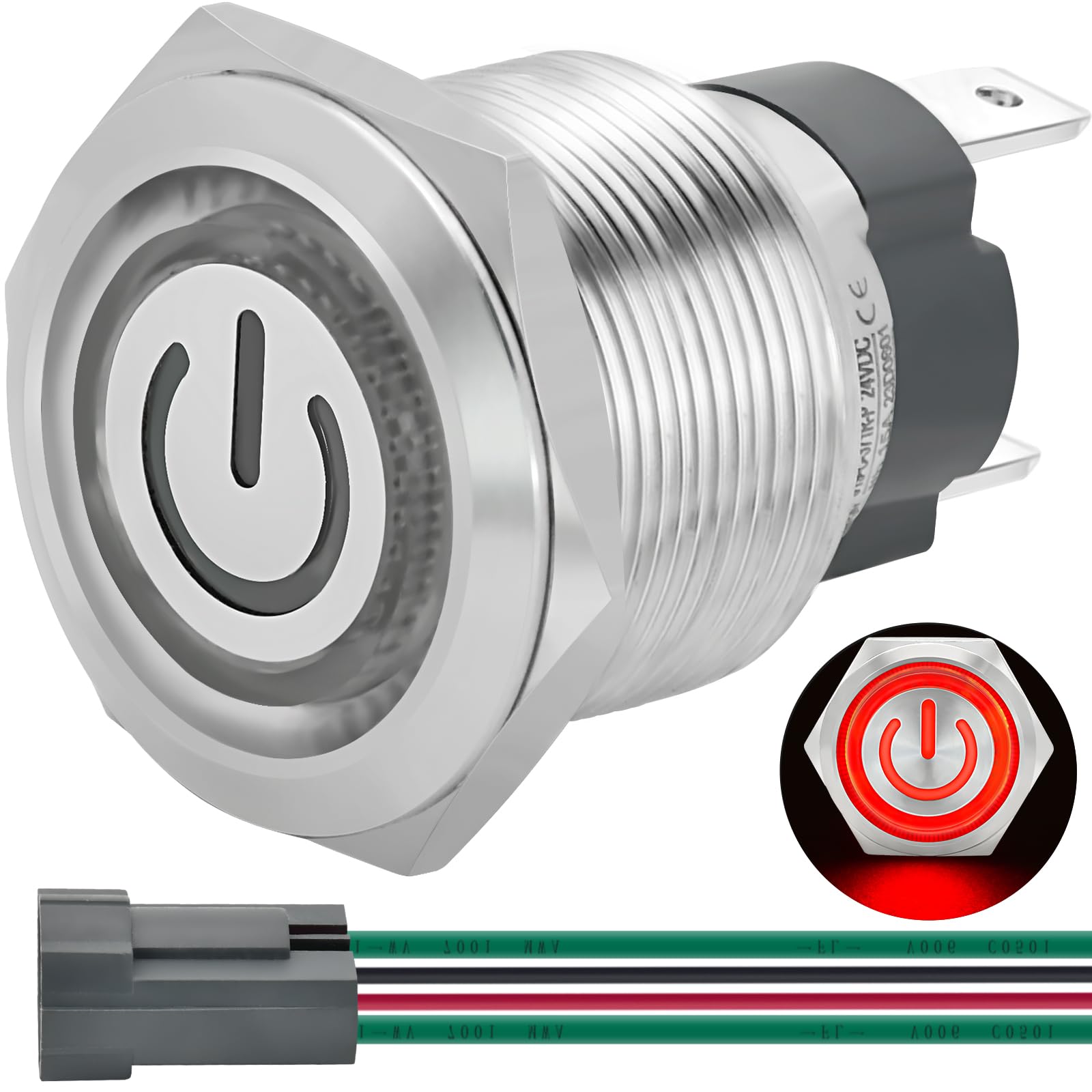 Snapklik.com : 15Amp Waterproof IP67 19mm Momentary Push Button Switch 12V-24V SPST Normally ...
