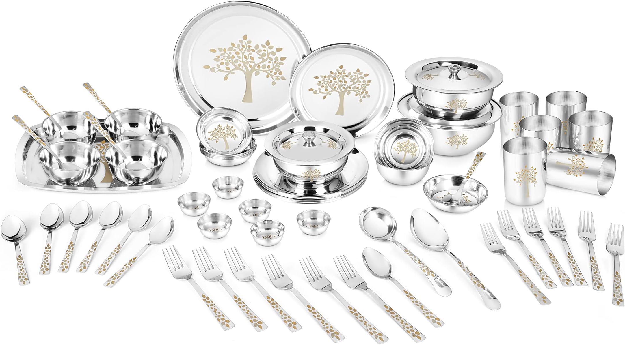 Vinod Steel Stainless Steel Printed Dinner Set - 51 Pieces, (Silver ...