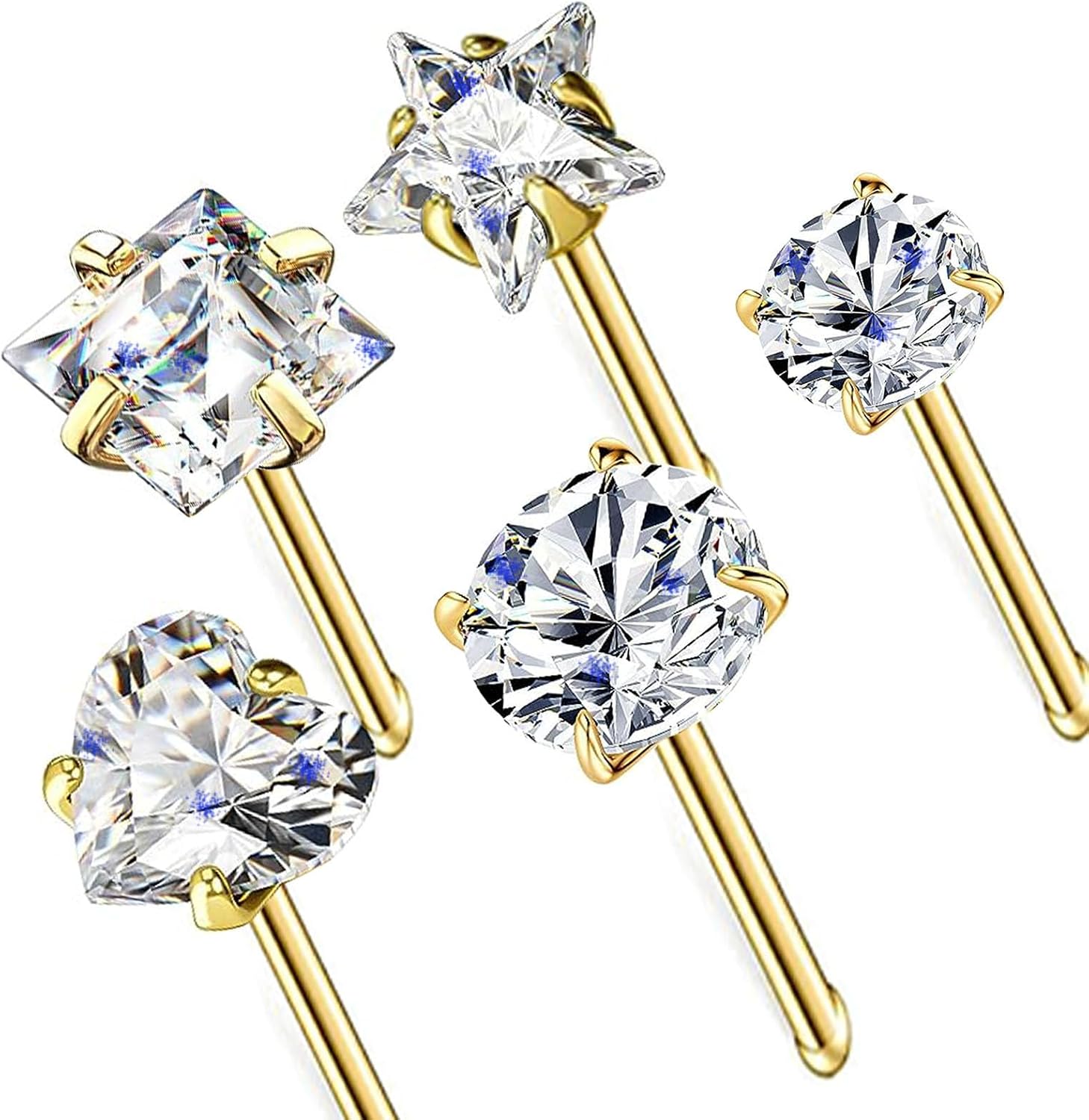 Amazon.com: Carperton Gold Nose Rings Studs Nose Bone Studs ...