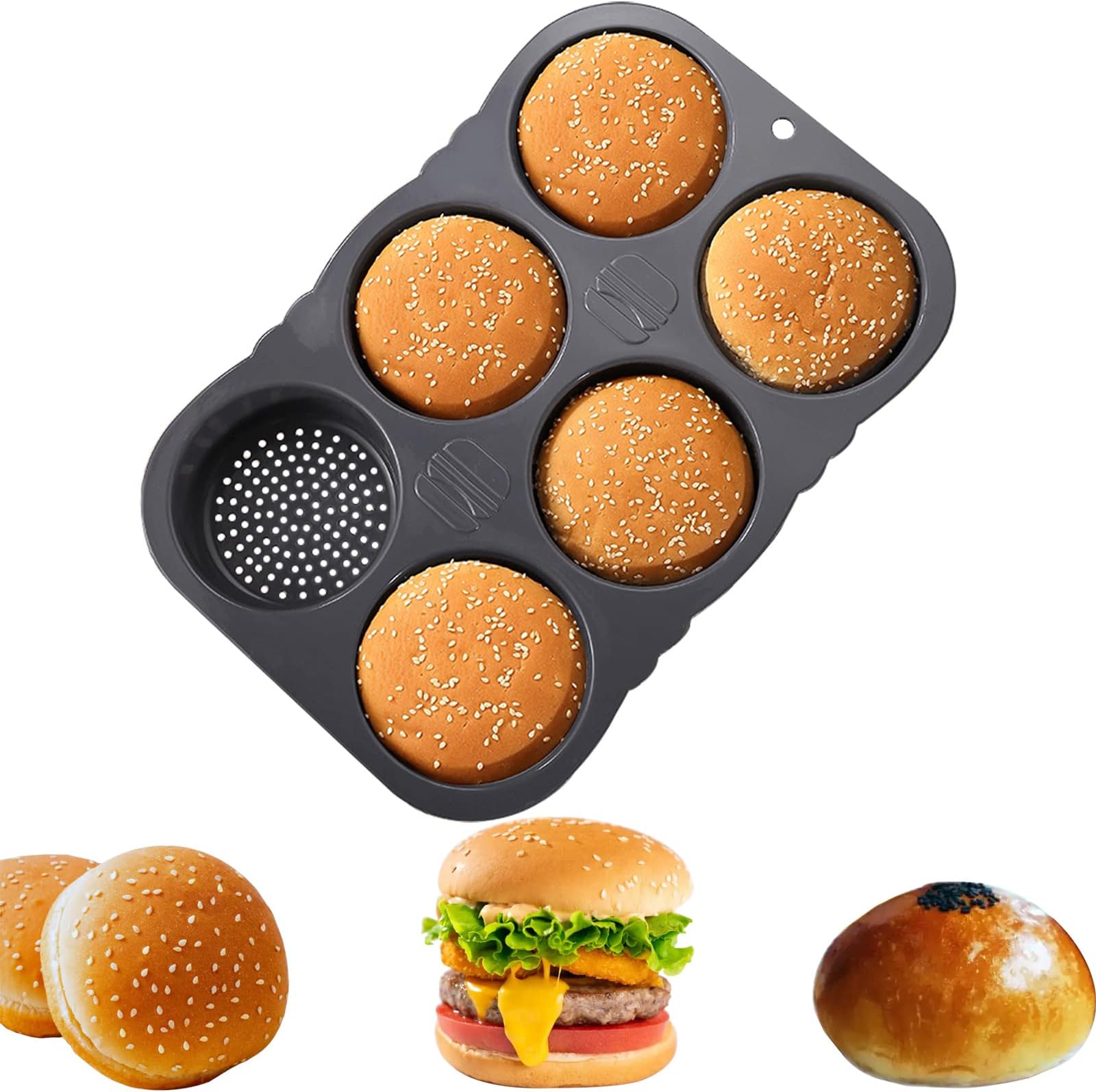 Amazon.com: atrccs Silicone Hamburger Bun Mold 6 cavity loaf pan Non ...