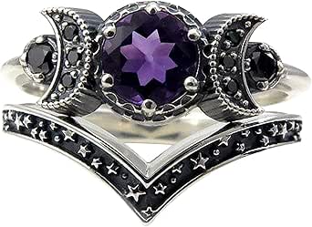 Triple Goddess Moon Ring - Amethyst Jewellery Gift for Women, Moon ...